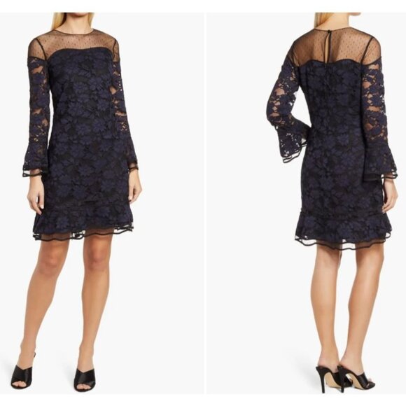 Shani | Dresses | Shani Illusion Neck Lace Aline Dress Black Blue 6 ...